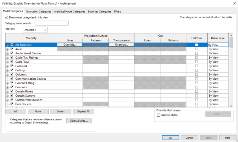 Visibility/Graphic Overrides > Projection/Cut Lines - BIM Concepts
